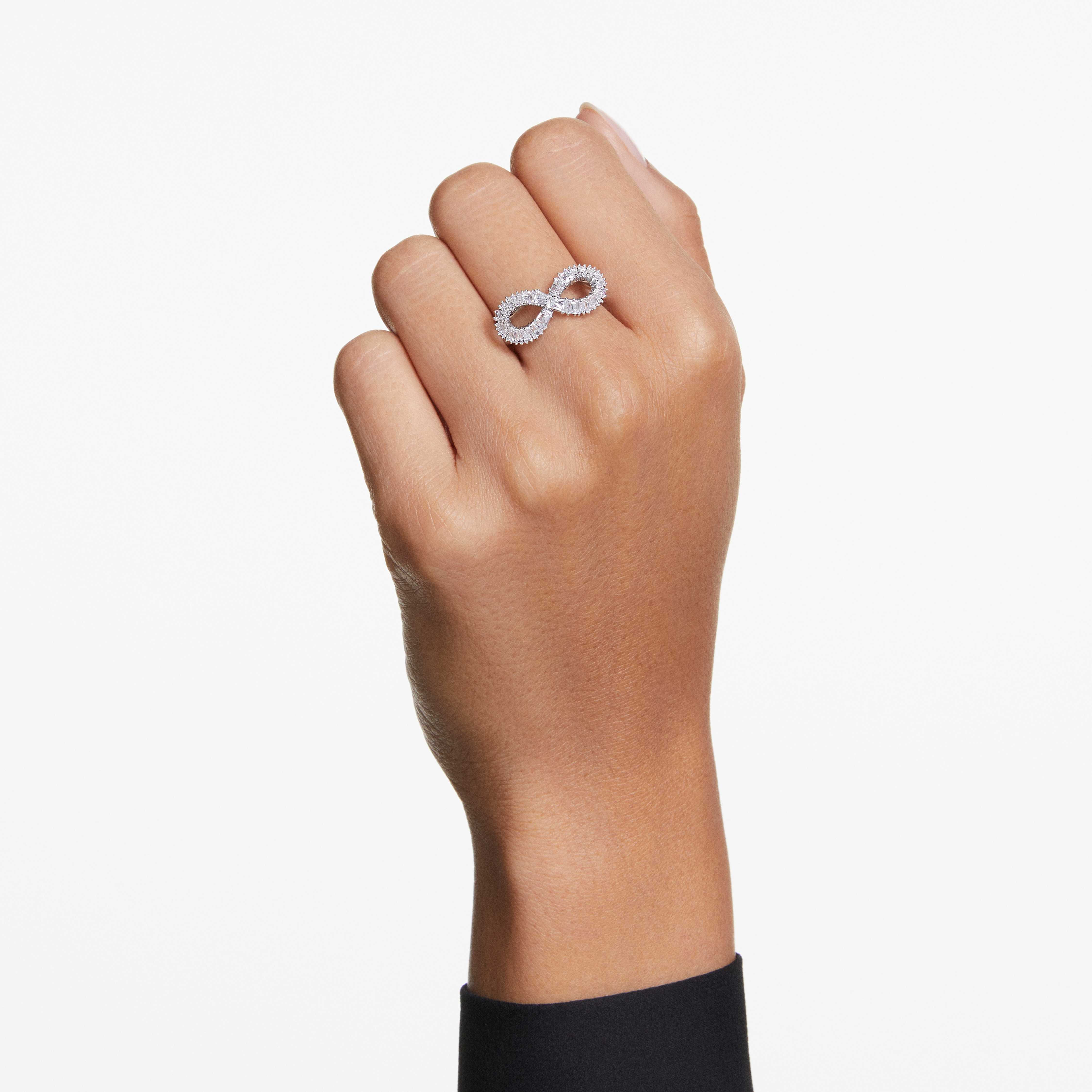 Buy Swarovski Hyperbola cocktail ring, Infinity, White, Rhodium plated