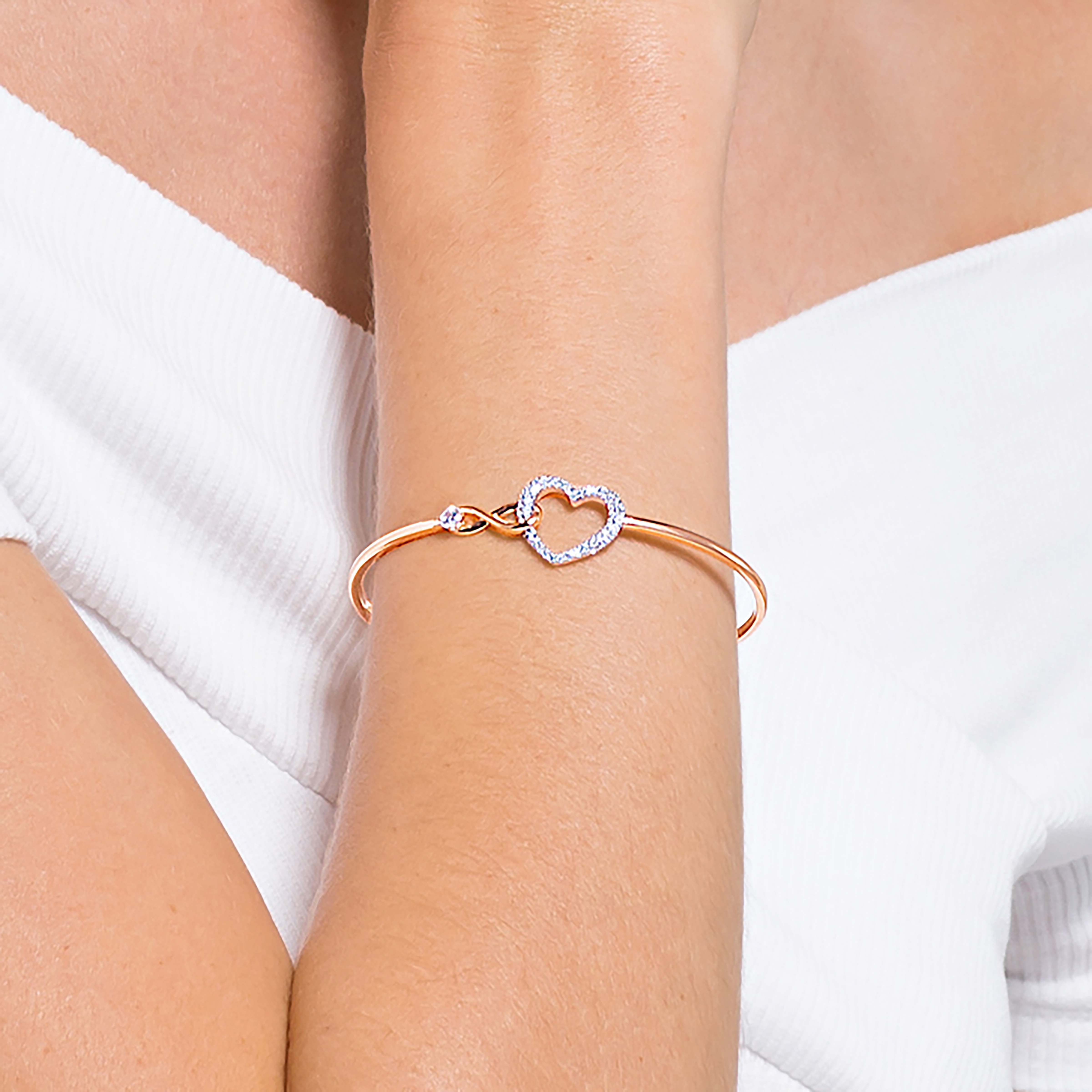 Buy Swarovski Hyperbola bangle Infinity and heart White Mixed metal finish